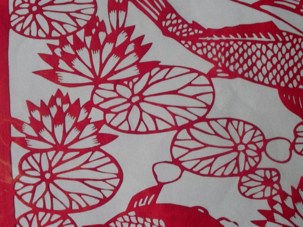 Handmade Papercut In Red - 8 Koi Japanese Fishes In Lotus Lake - Year ...