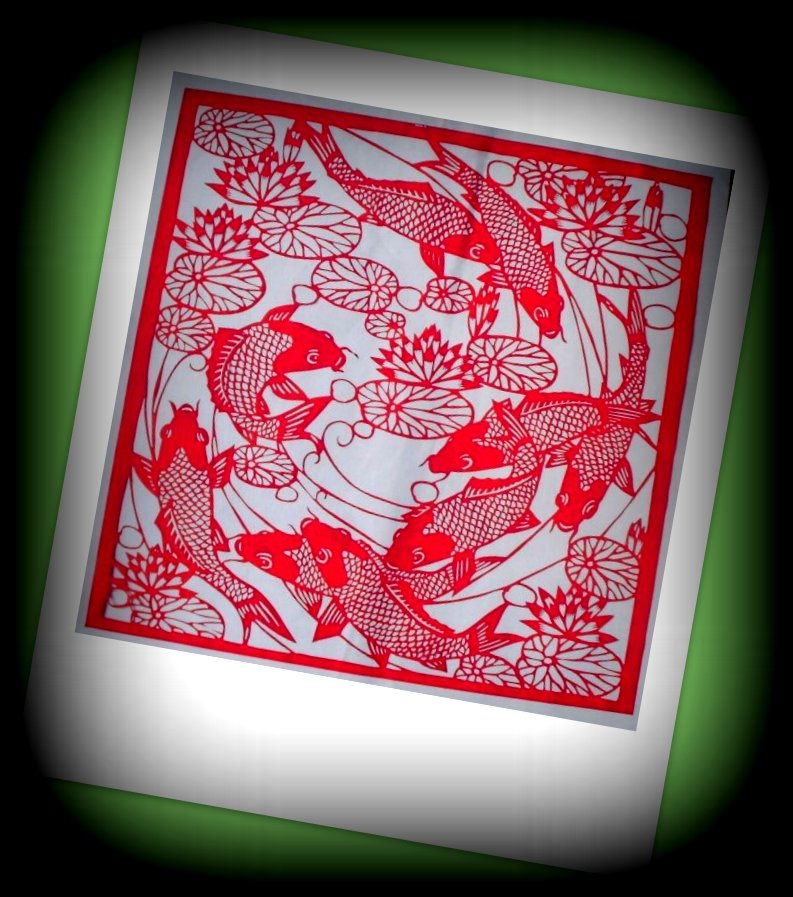 Handmade Papercut In Red - 8 Koi Japanese Fishes In Lotus Lake - Year ...