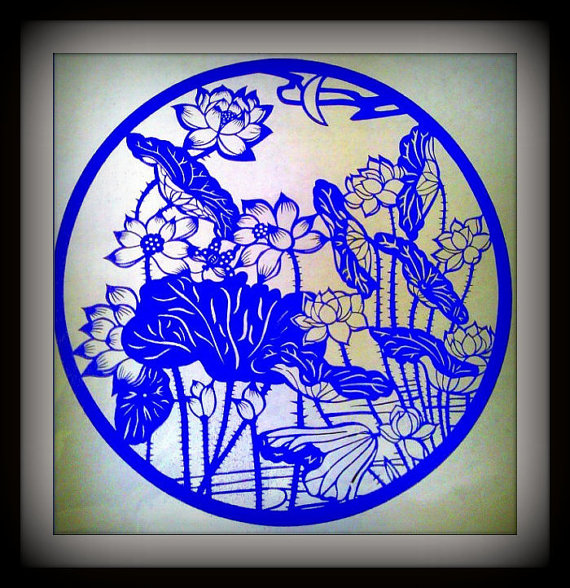 Handmade Papercut - Lotus Flowers - Gift Or House Decdor In Blue on Luulla