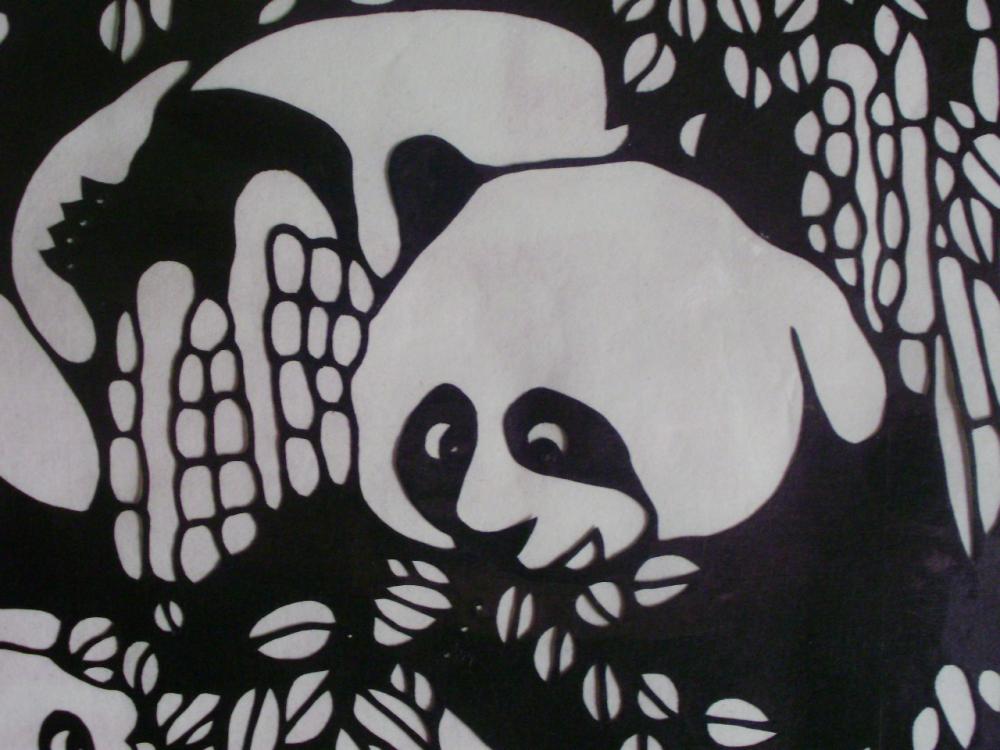 - Handmade - Handcut Papercut - Pandas In Bamboos - Black Silhouette on ...