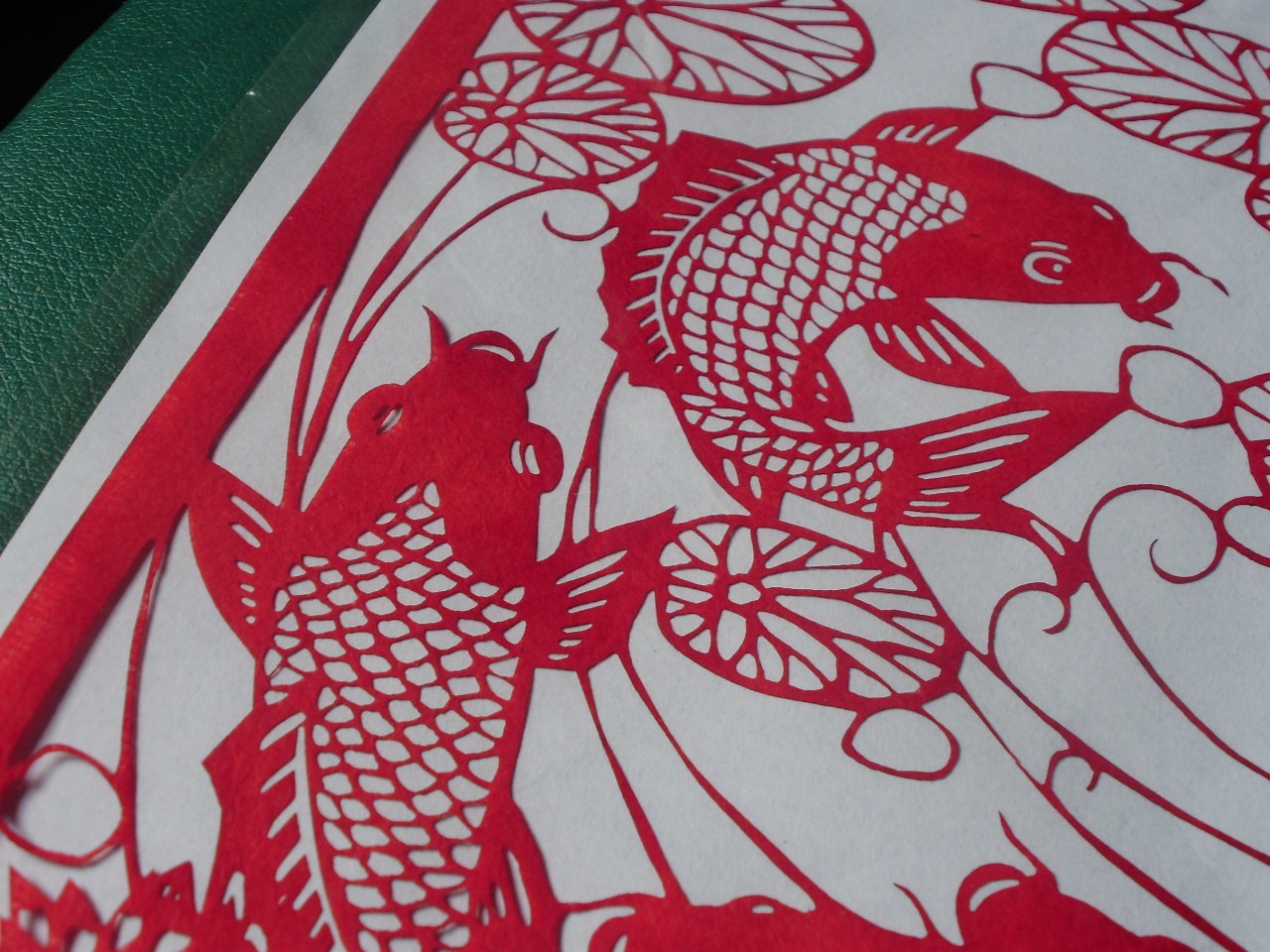 Handmade Papercut In Red - 8 Koi Japanese Fishes In Lotus Lake - Year ...