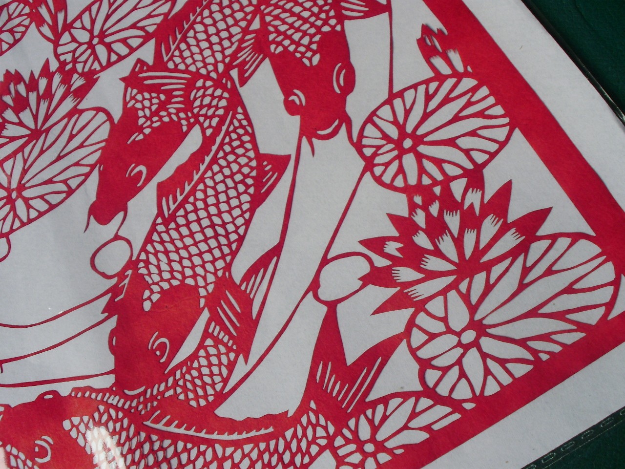 Handmade Papercut In Red - 8 Koi Japanese Fishes In Lotus Lake - Year ...